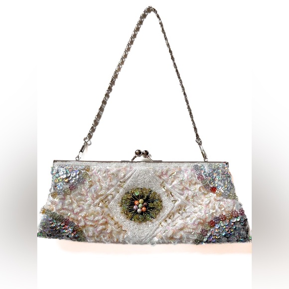 Bags | Elegant Vintage Y2k Beaded Clutch With Chain Strap | Poshmark